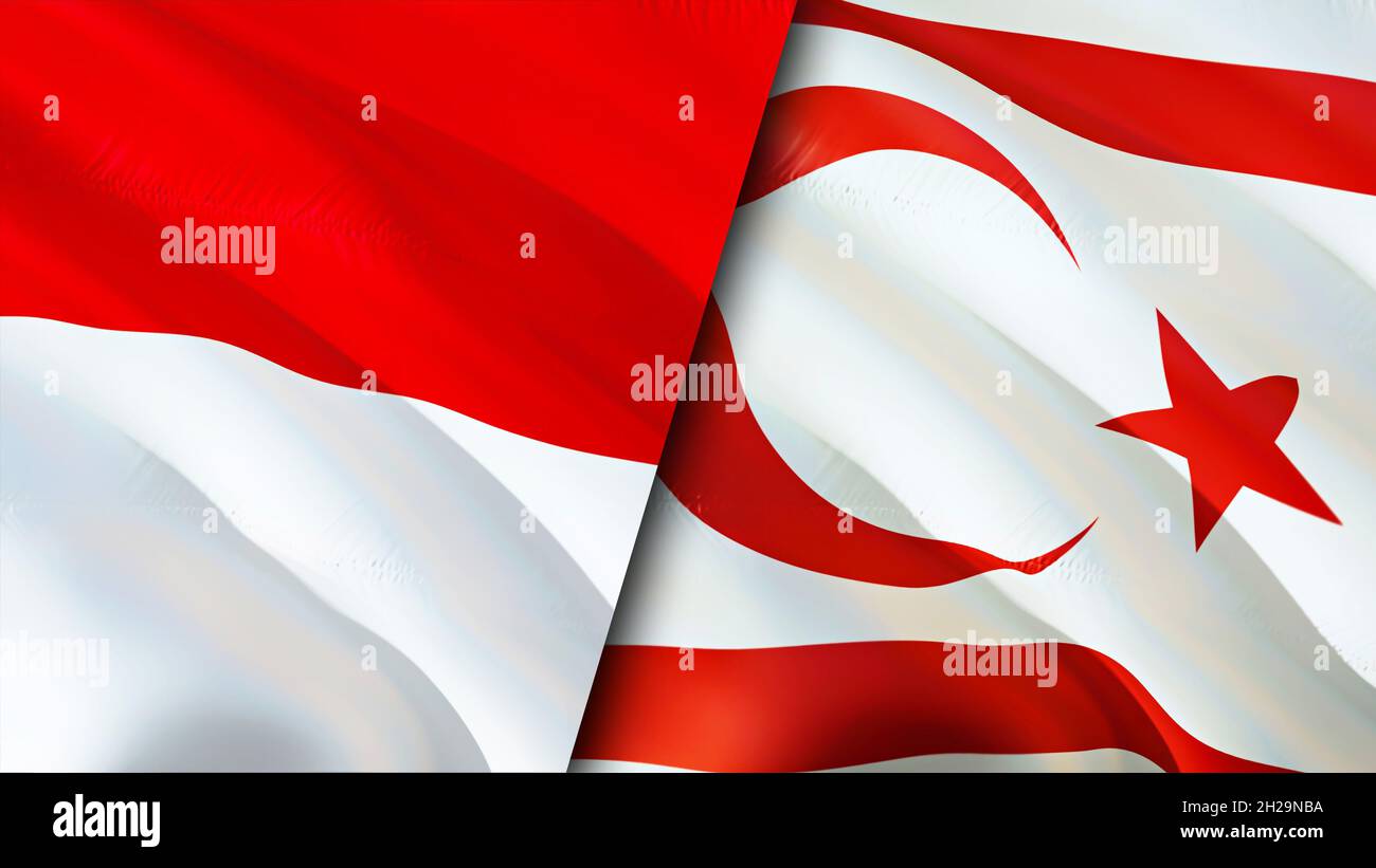 Monaco and Northern Cyprus flags. 3D Waving flag design. Northern ...