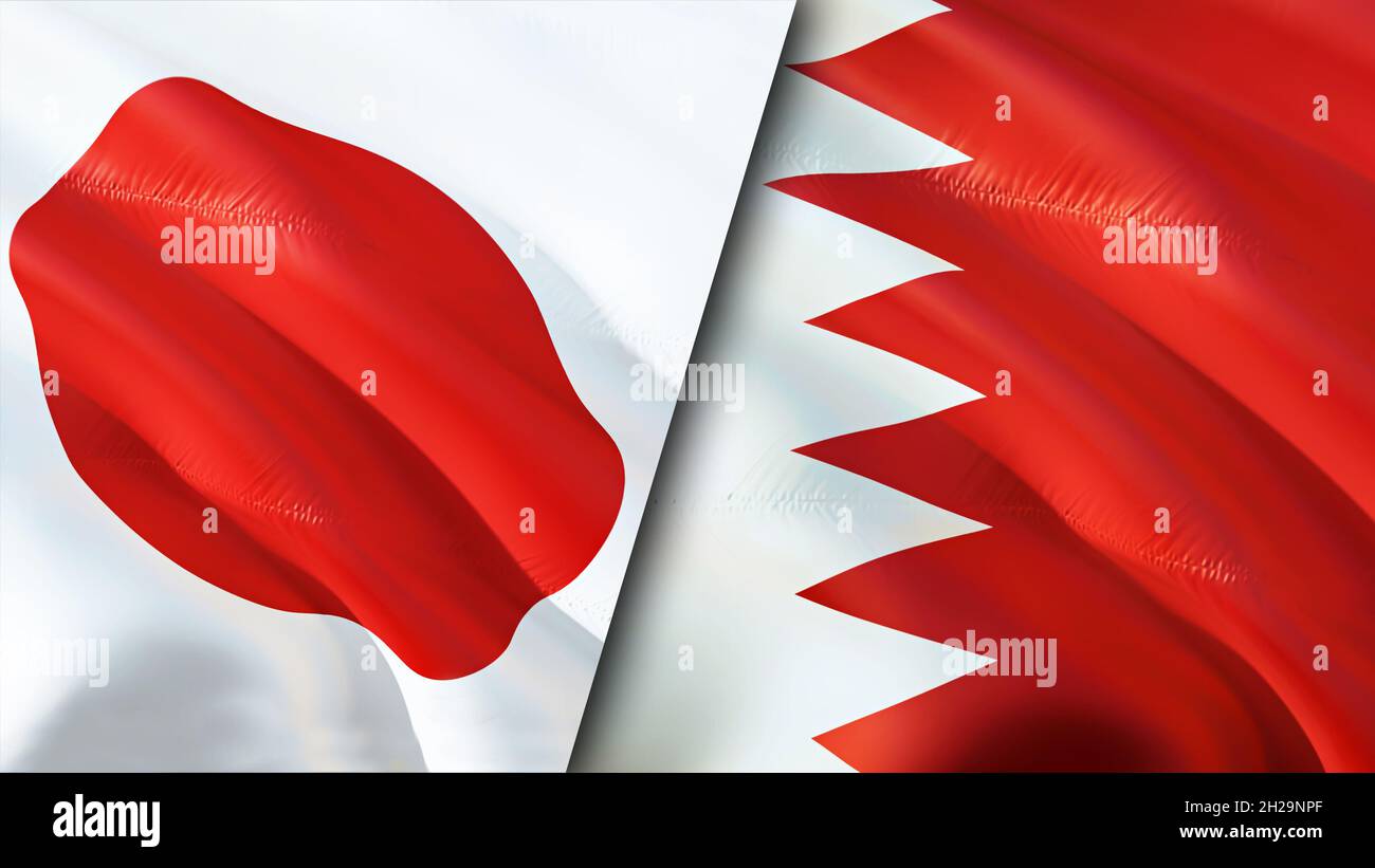 Japan and Bahrain flags. 3D Waving flag design. Japan Bahrain flag ...