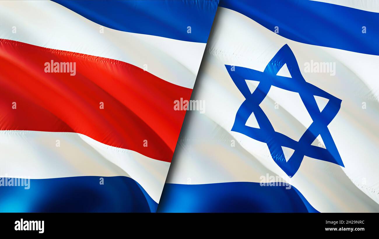 Costa Rica and Israel flags. 3D Waving flag design. Costa Rica Israel ...