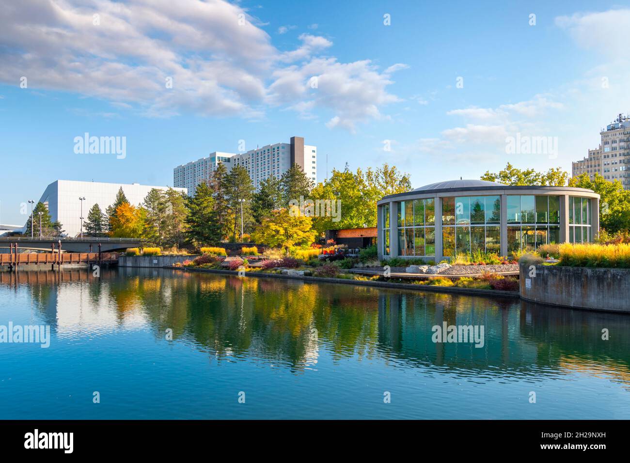 Autumn view along the Spokane River of Riverfront Park and the carousel ...