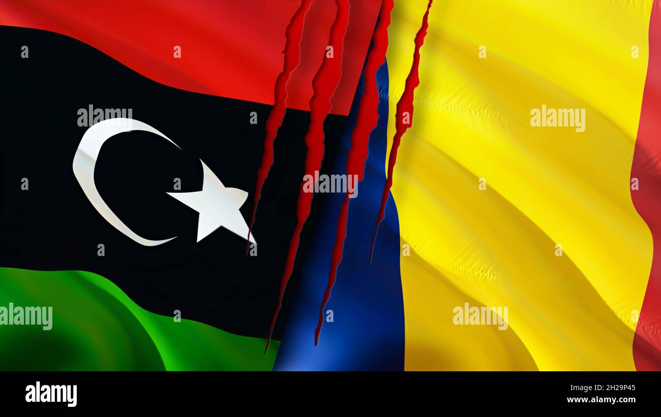 Libya and Chad flags with scar concept. Waving flag,3D rendering. Chad ...