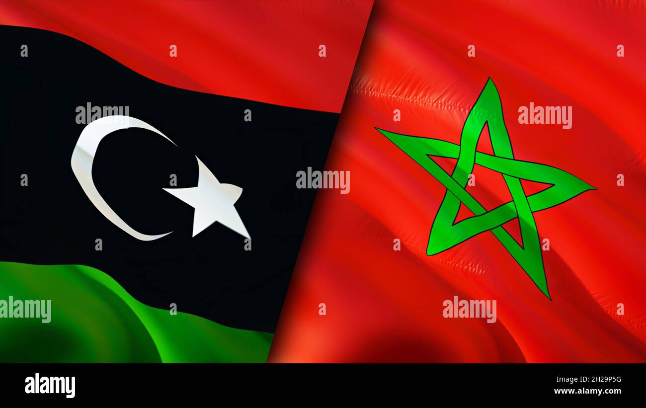 Libya and Morocco flags. 3D Waving flag design. Morocco Libya flag ...