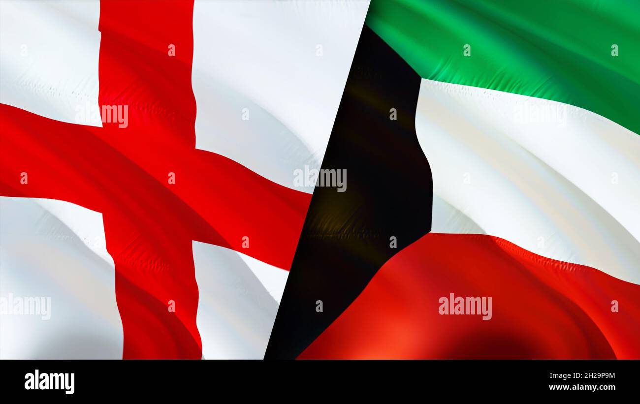 England and Kuwait flags. 3D Waving flag design. Kuwait England flag ...
