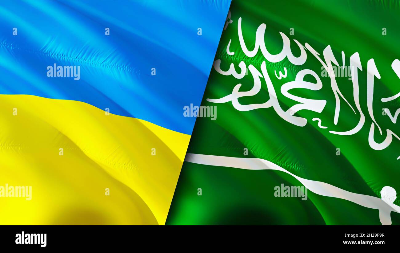 Ukraine and Saudi Arabia flags. 3D Waving flag design. Ukraine Saudi ...
