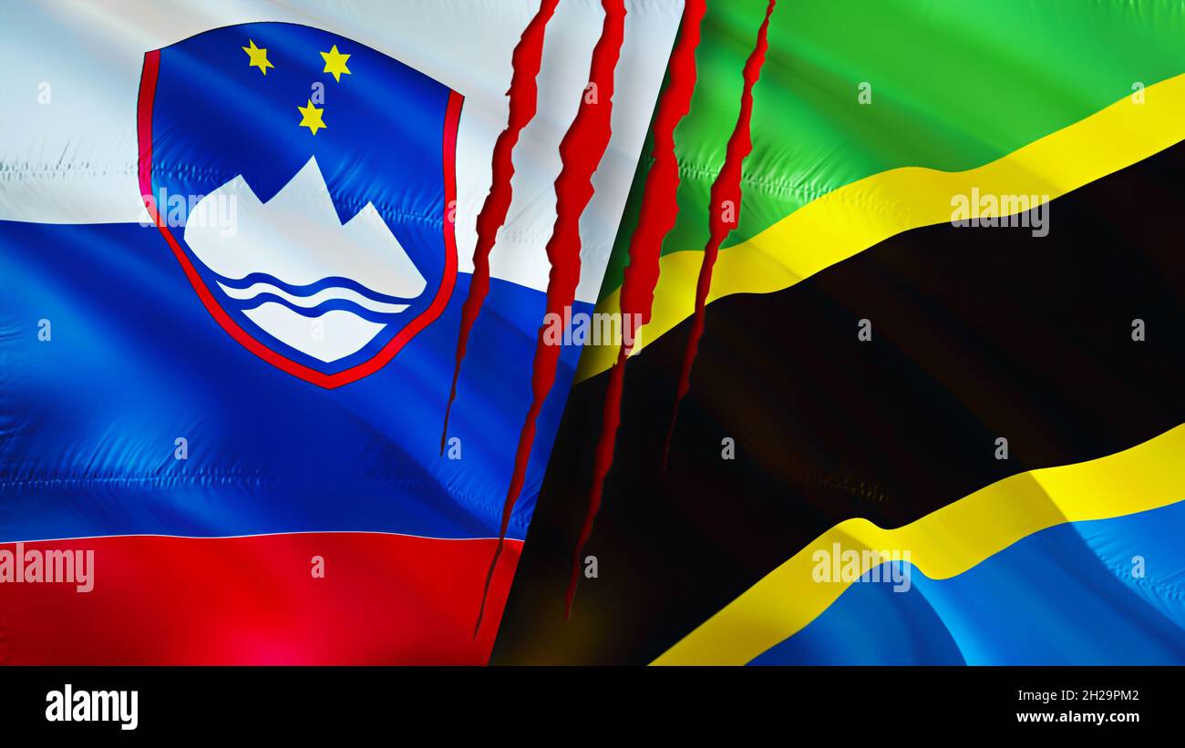 Slovenia and Tanzania flags with scar concept. Waving flag,3D rendering ...