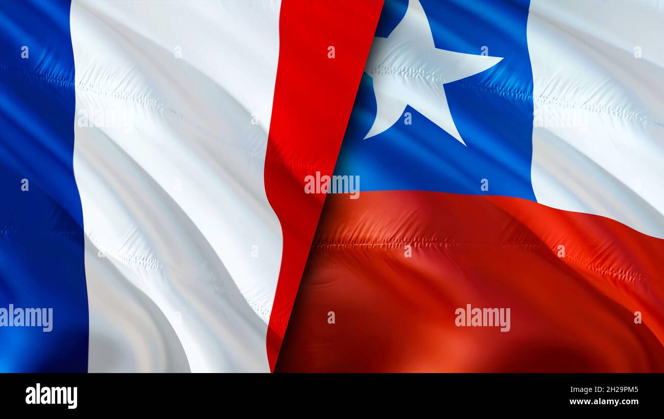 France and Chile flags. 3D Waving flag design. France Chile flag ...