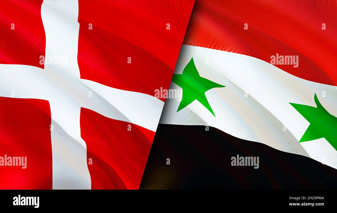 Denmark and Syria flags. 3D Waving flag design. Syria Denmark flag ...