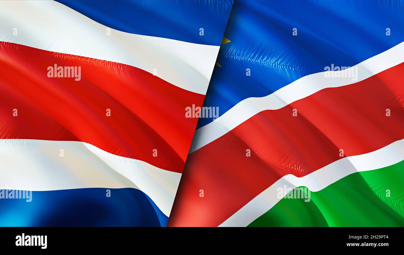 Costa Rica and Namibia flags. 3D Waving flag design. Costa Rica Namibia ...