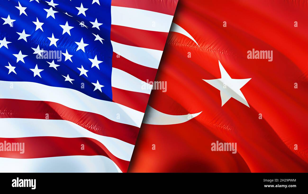 United States and Turkey flags. 3D Waving flag design. United States ...