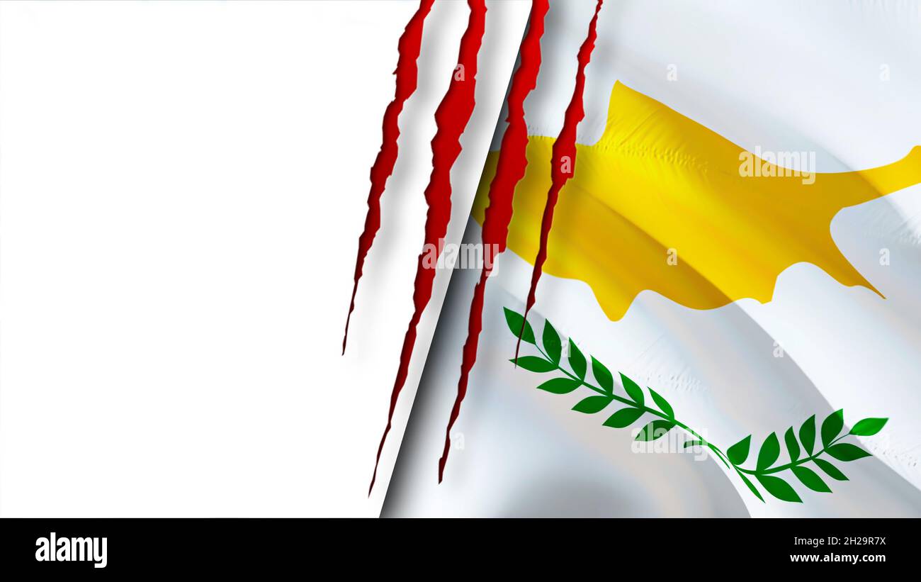 White half and Cyprus flags with scar concept. Waving flag,3D rendering ...