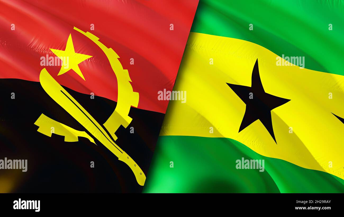 Angola and Sao Tome and Principe flags. 3D Waving flag design. Angola ...