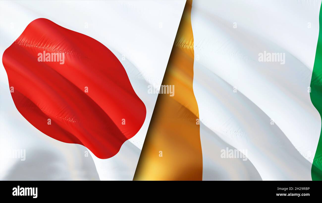 Japan and Cote d'Ivoire flags. 3D Waving flag design. Japan Cote d ...