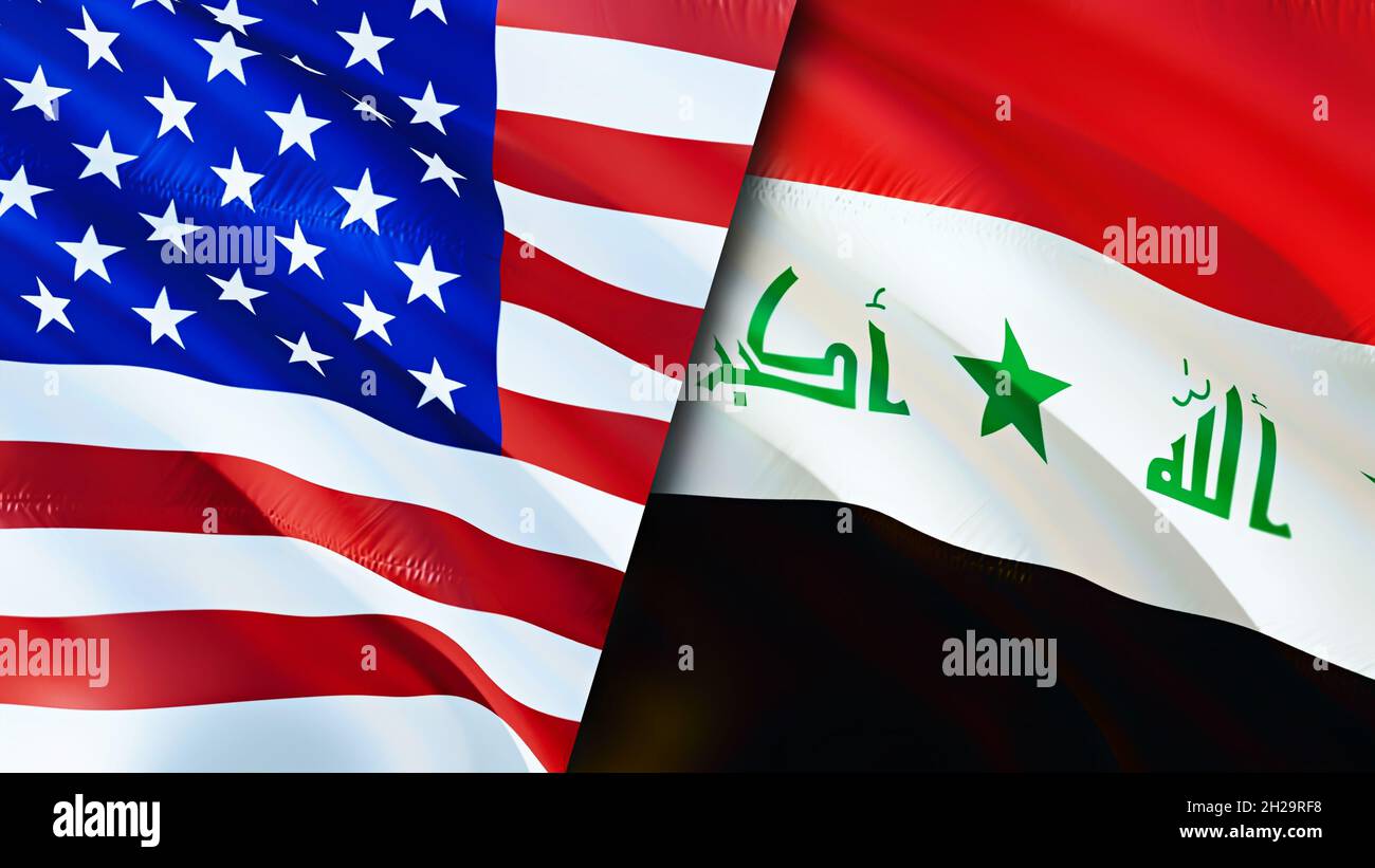 United States and Iraq flags. 3D Waving flag design. United States Iraq ...