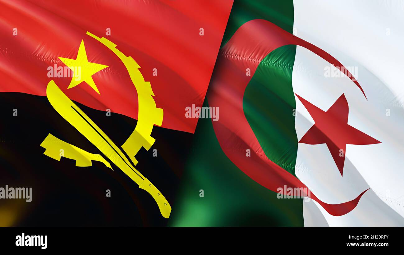 Angola and Algeria flags. 3D Waving flag design. Angola Algeria flag ...