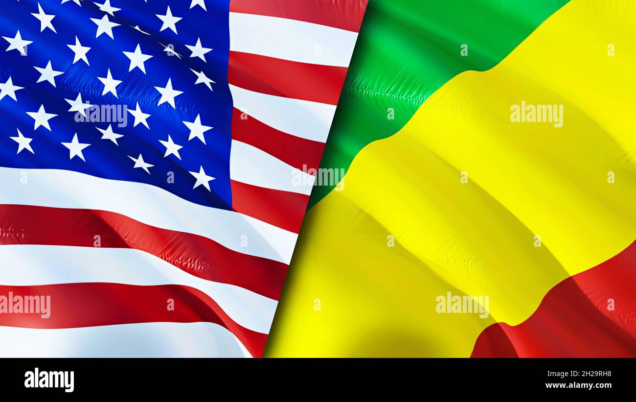 United States and Congo flags. 3D Waving flag design. United States ...