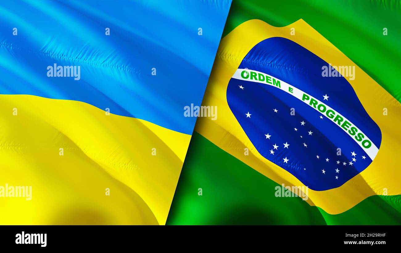 Ukraine and Brazil flags. 3D Waving flag design. Ukraine Brazil flag ...