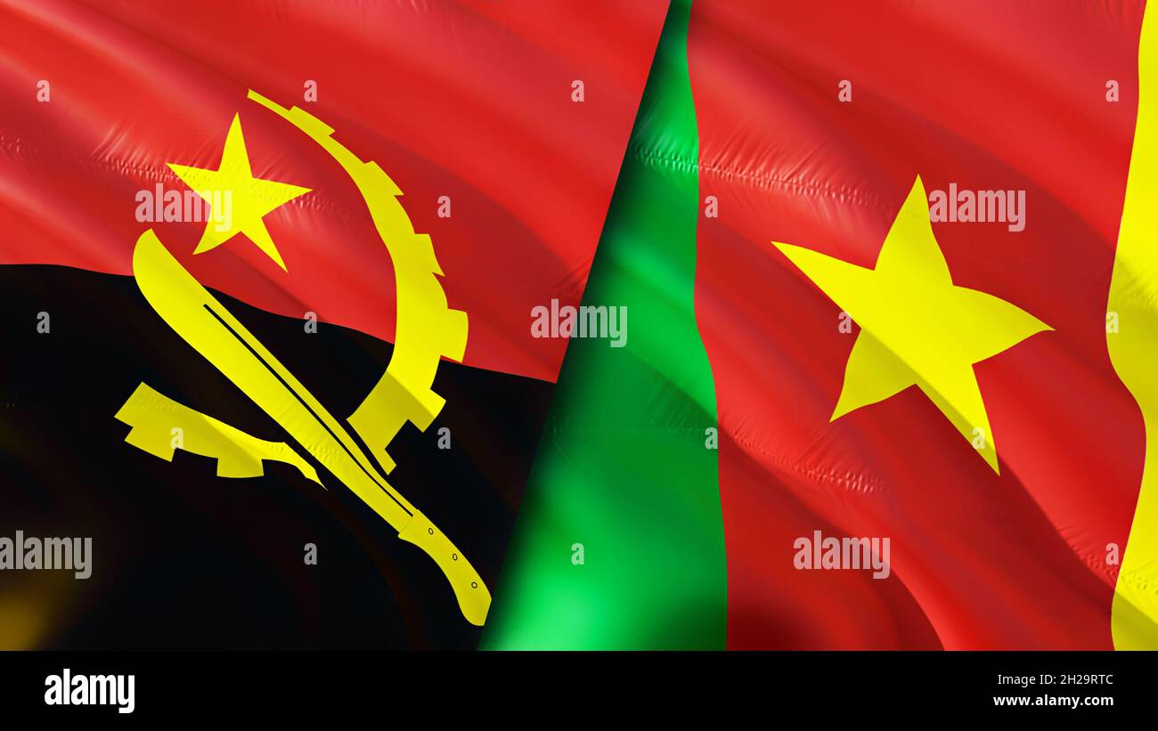 Angola and Cameroon flags. 3D Waving flag design. Angola Cameroon flag ...