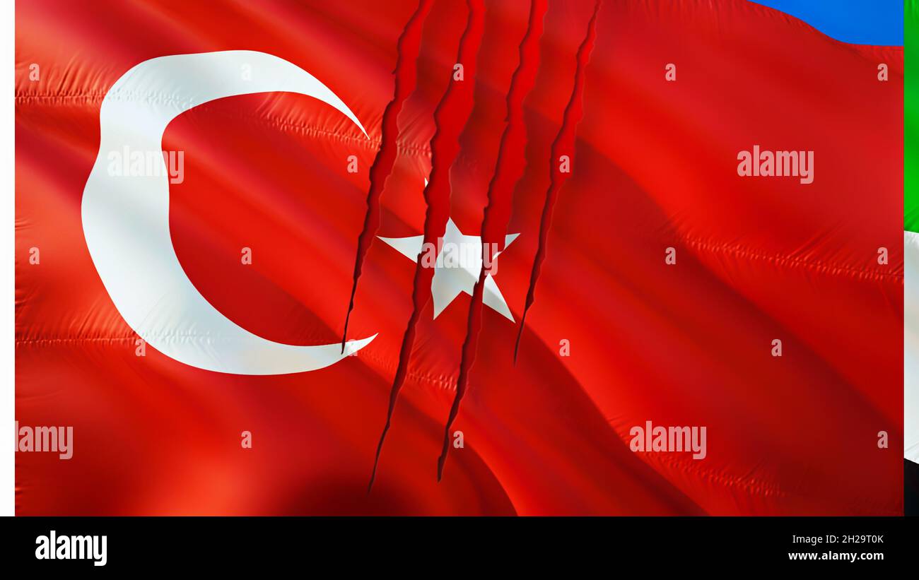 Brazil and Turkey flags with scar concept. Waving flag 3D rendering ...