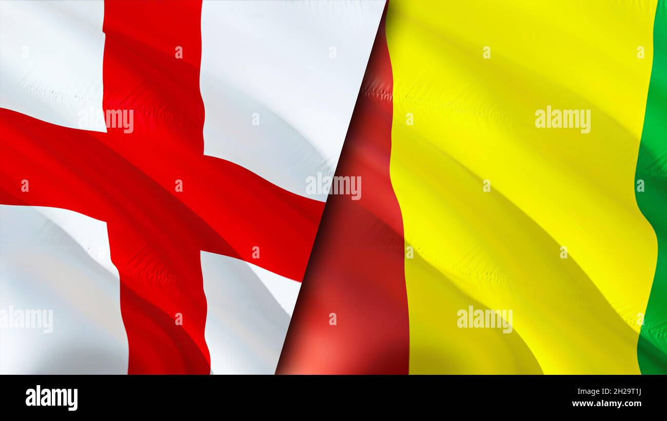 England and Guinea flags. 3D Waving flag design. Guinea England flag ...