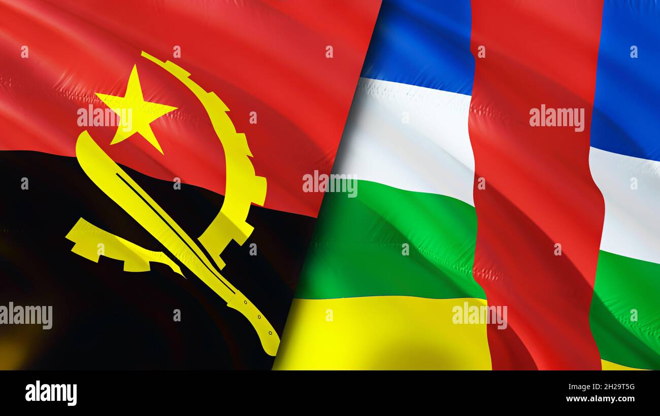 Angola and Central African Republic flags. 3D Waving flag design ...