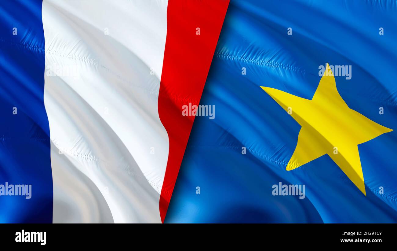 France and DR Congo flags. 3D Waving flag design. France DR Congo flag ...