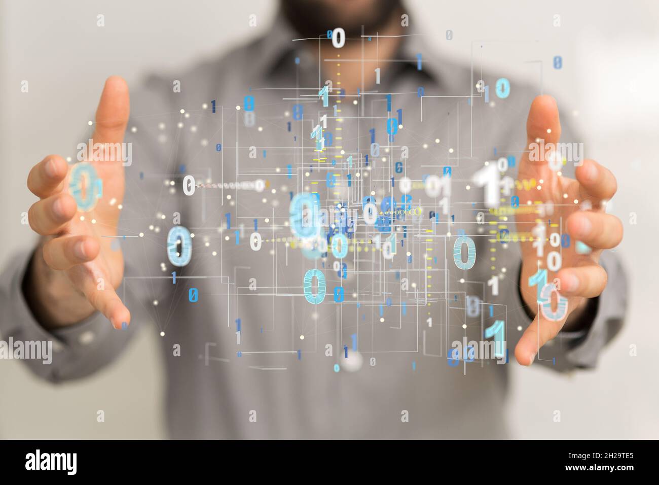 3D rendered digital cyberspace with digital data network connections ...