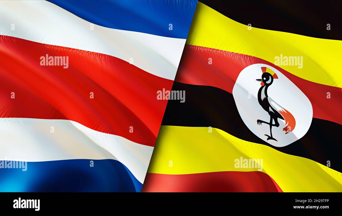 Costa Rica and Uganda flags. 3D Waving flag design. Costa Rica Uganda ...