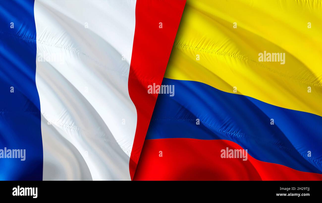 France and Colombia flags. 3D Waving flag design. France Colombia flag ...