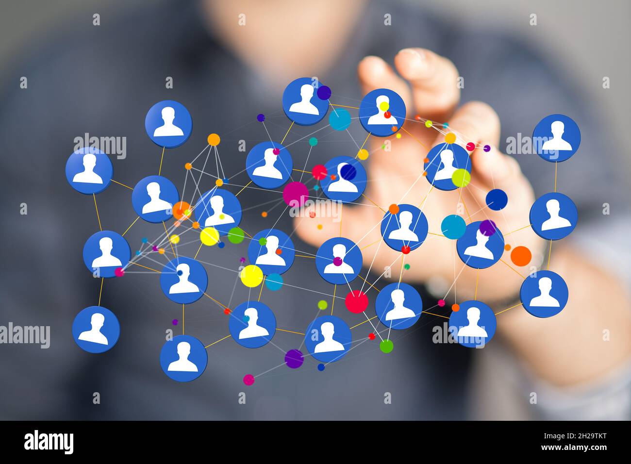 3D rendered network connection of users in the male hand Stock Photo ...