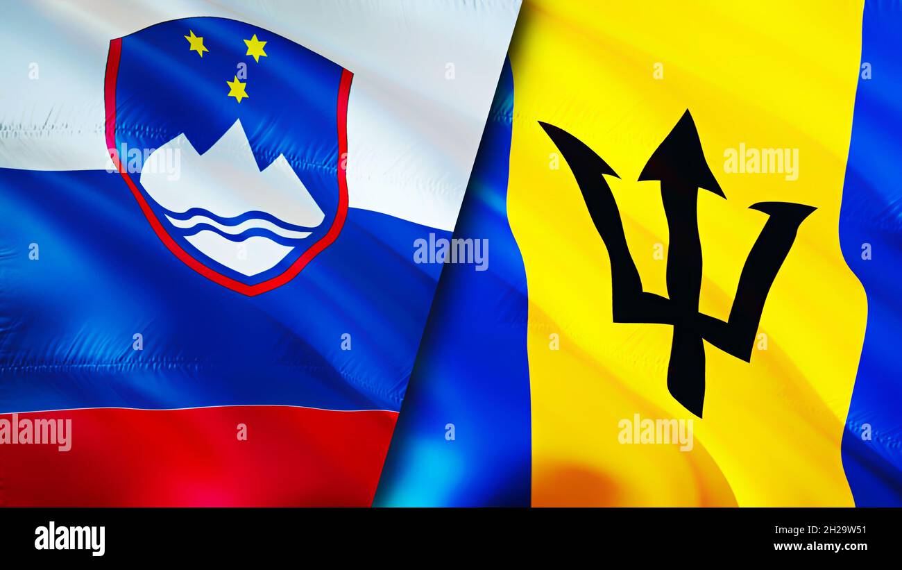 Slovenia and Barbados flags. 3D Waving flag design. Slovenia Barbados ...