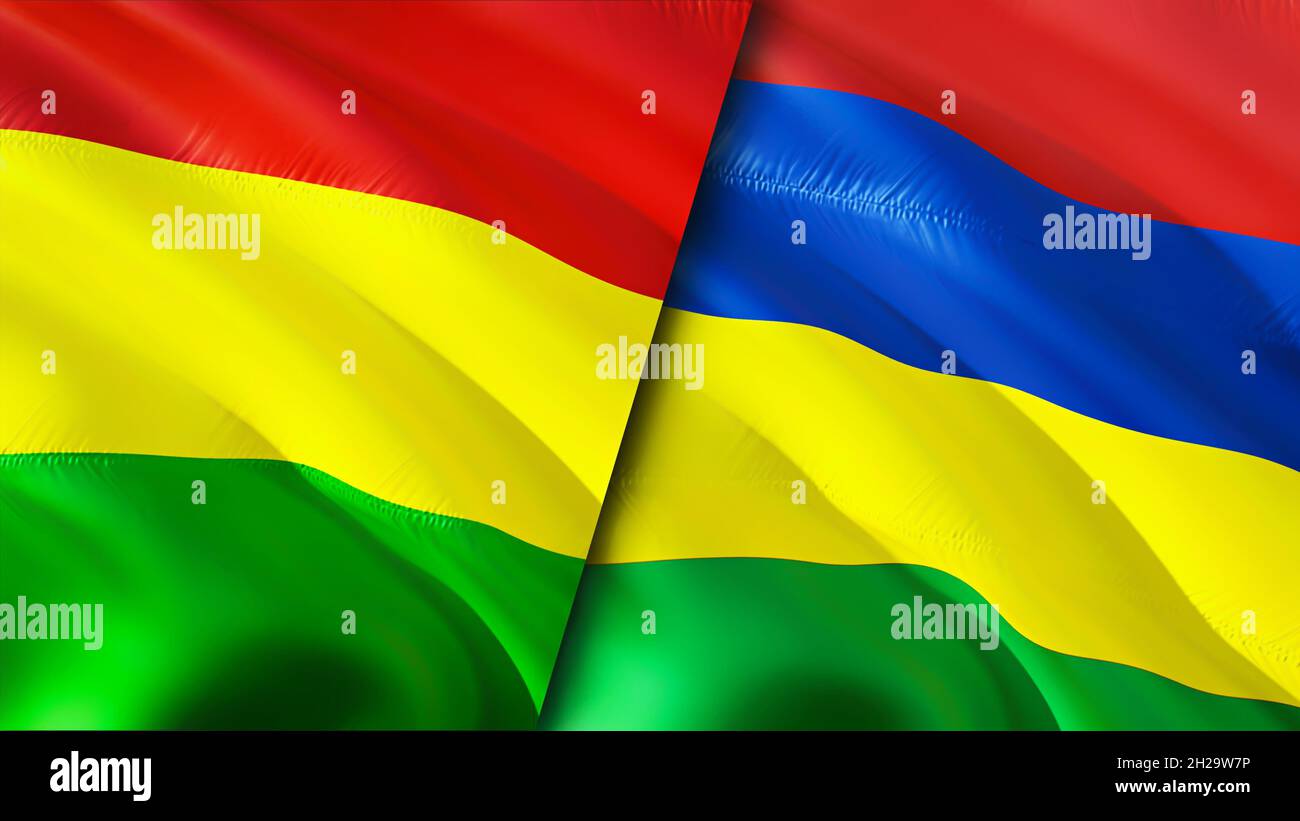 Bolivia and Mauritius flags. 3D Waving flag design. Bolivia Mauritius ...