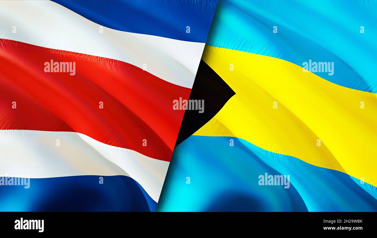 Costa Rica and Bahamas flags. 3D Waving flag design. Costa Rica Bahamas ...