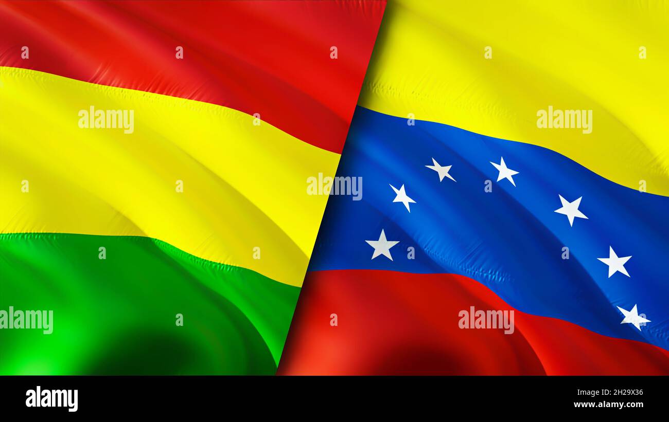 Bolivia and Venezuela flags. 3D Waving flag design. Bolivia Venezuela ...