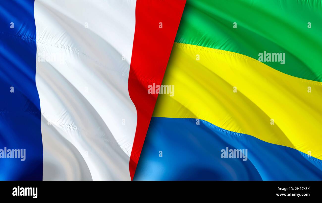France and Gabon flags. 3D Waving flag design. France Gabon flag ...