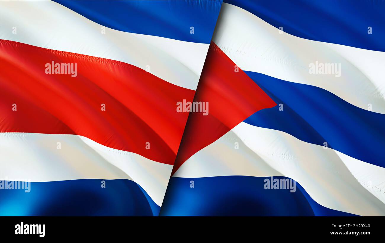 Costa Rica and Cuba flags. 3D Waving flag design. Costa Rica Cuba flag ...