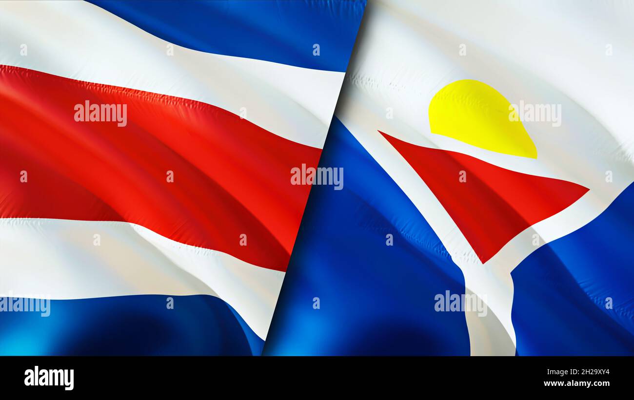 Costa Rica and Saint Martin flags. 3D Waving flag design. Costa Rica ...