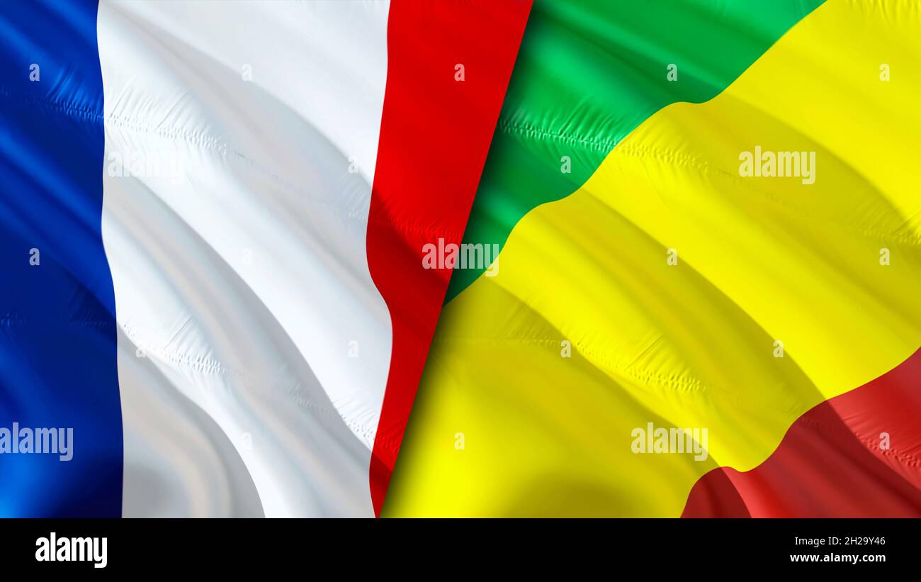 France and Congo flags. 3D Waving flag design. France Congo flag ...