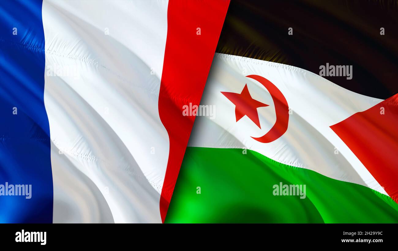 France and Western Sahara flags. 3D Waving flag design. France Western ...