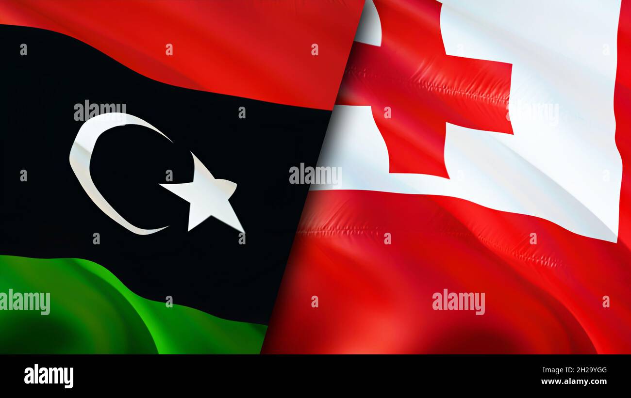 Libya and Tonga flags. 3D Waving flag design. Tonga Libya flag, picture ...