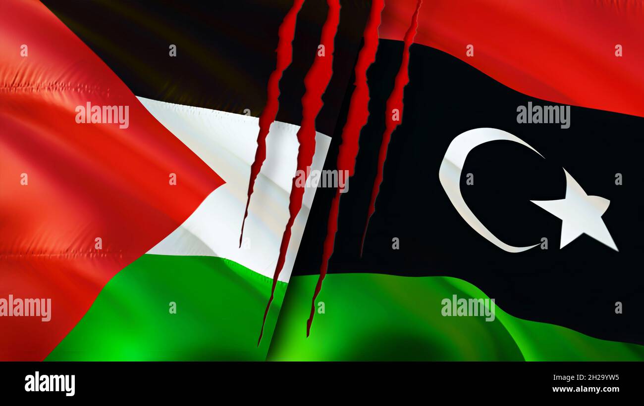 Palestine and Libya flags with scar concept. Waving flag,3D rendering ...