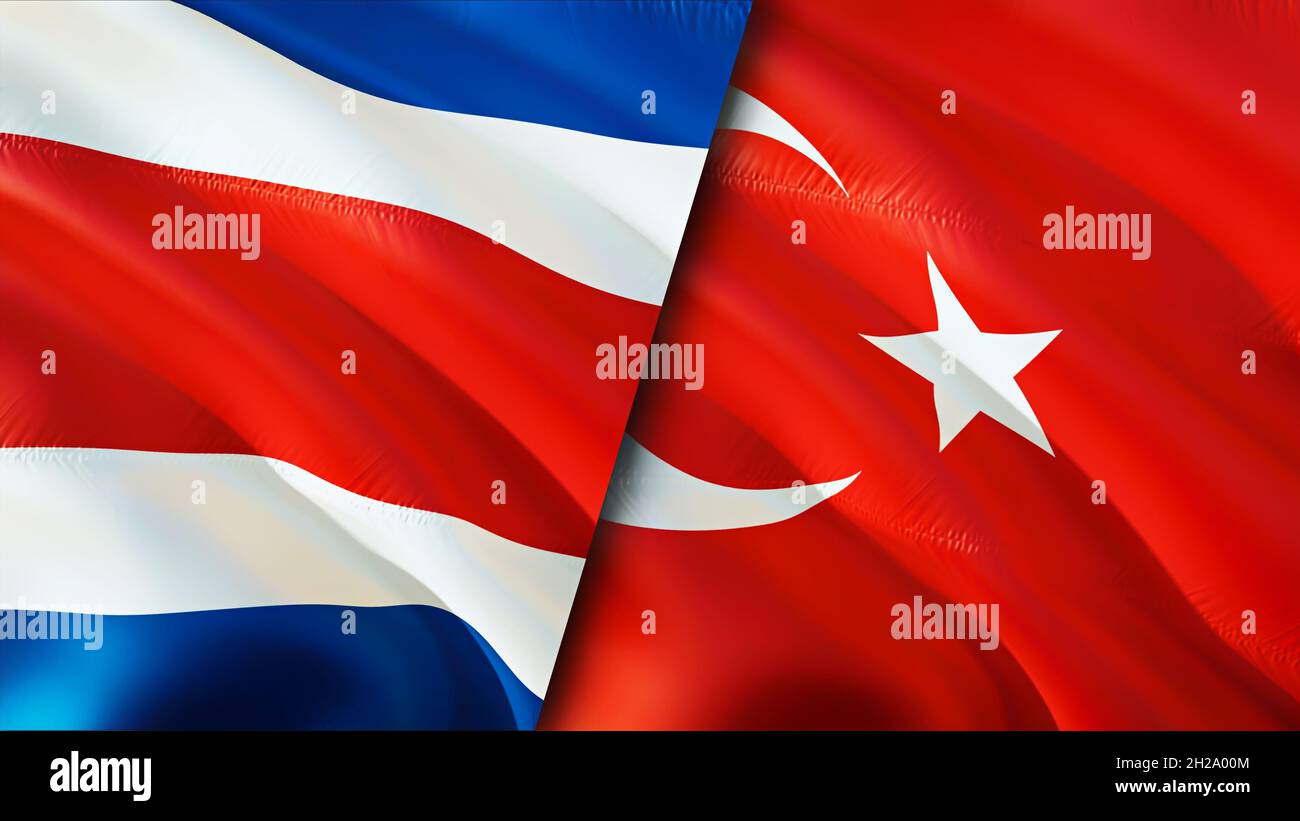 Costa Rica and Turkey flags. 3D Waving flag design. Costa Rica Turkey ...