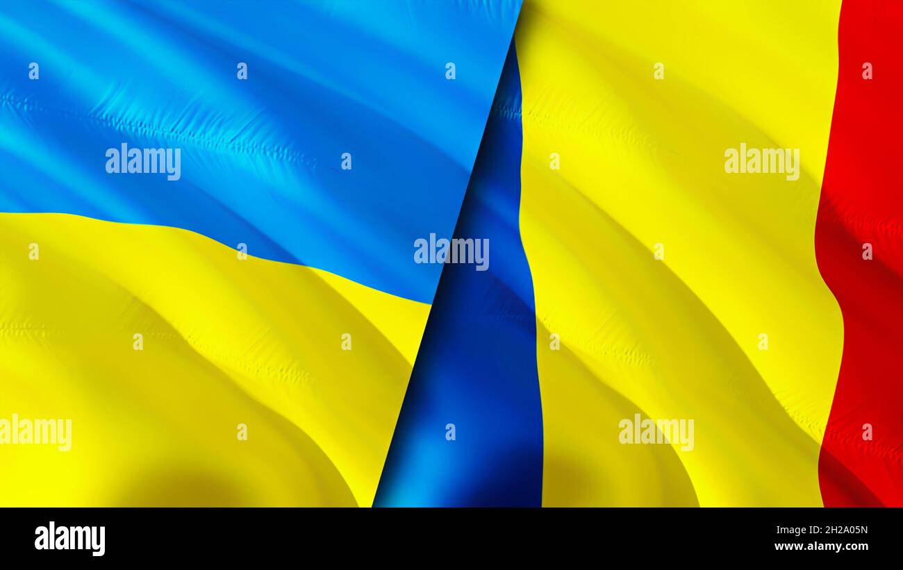 Ukraine and Romania flags. 3D Waving flag design. Ukraine Romania flag ...