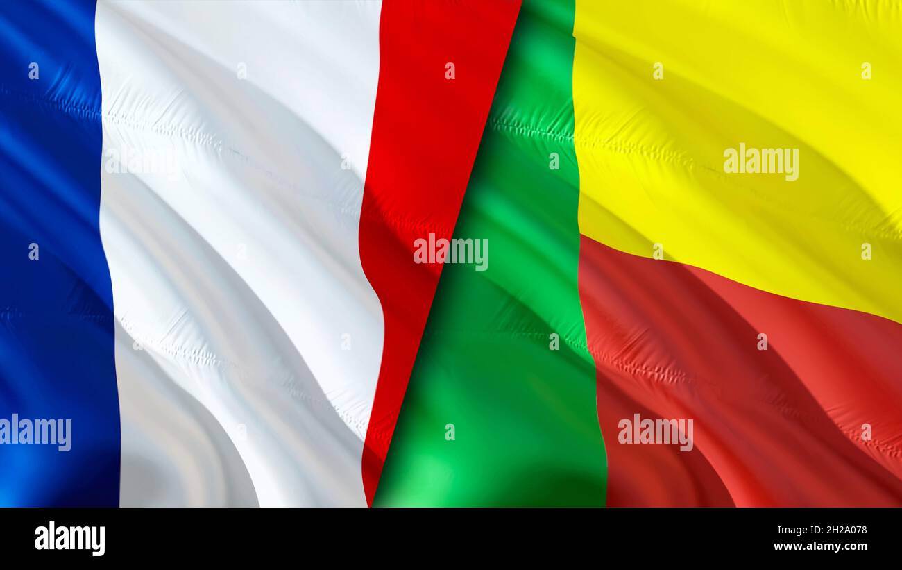 France and Benin flags. 3D Waving flag design. France Benin flag ...