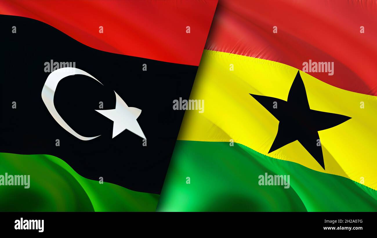 Libya and Ghana flags. 3D Waving flag design. Ghana Libya flag, picture ...