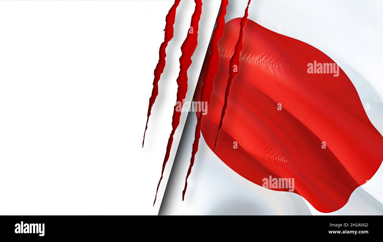 White half and Japan flags with scar concept. Waving flag,3D rendering ...
