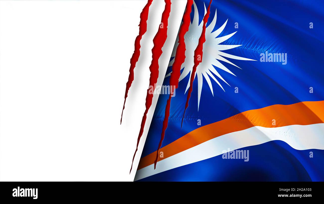 White half and Marshall Islands flags with scar concept. Waving flag,3D ...