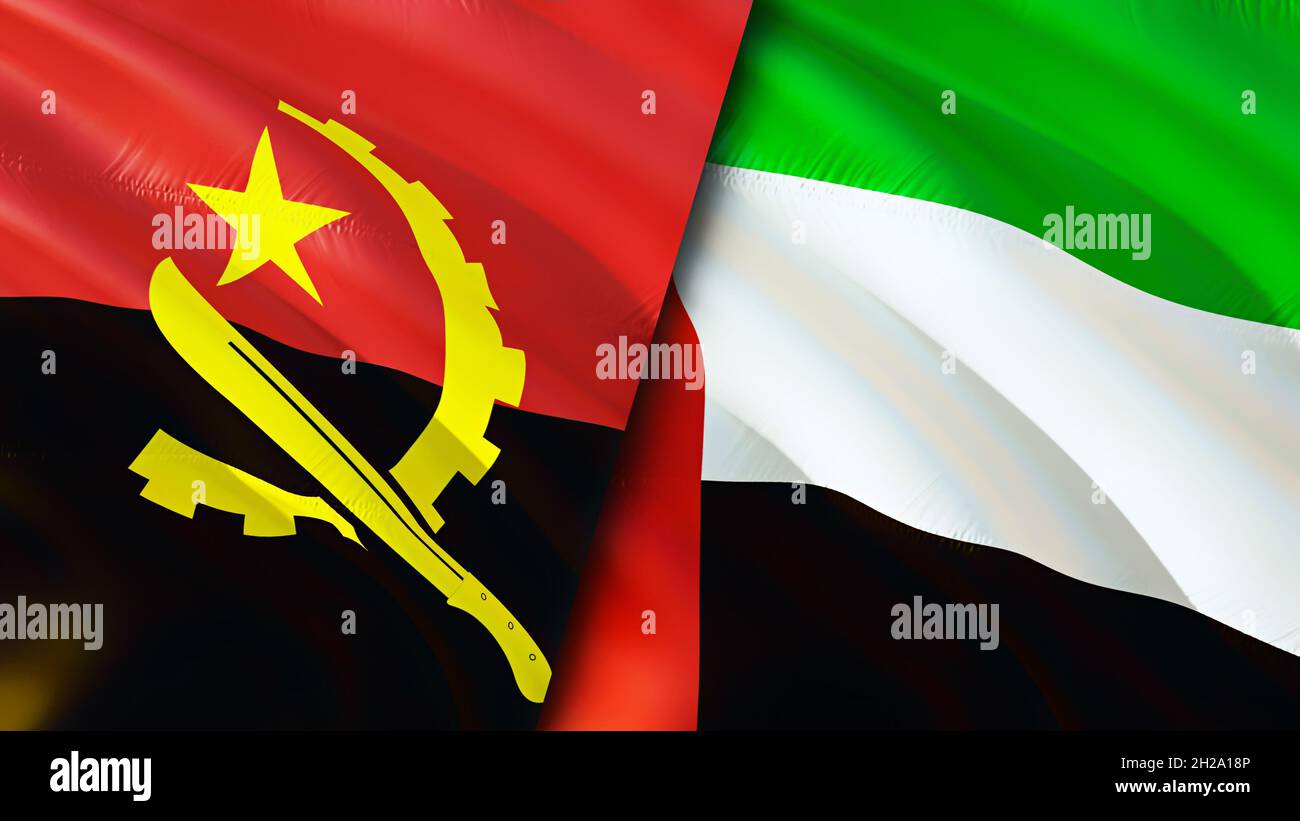 Angola and United Arab Emirates flags. 3D Waving flag design. Angola ...