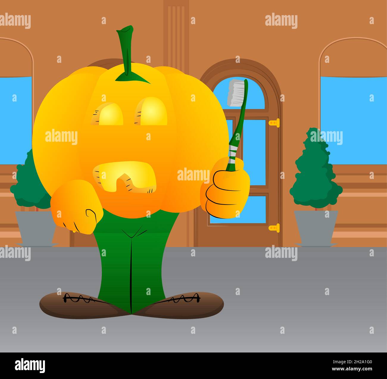 Decorative pumpkin for Halloween holding toothbrush as a cartoon ...