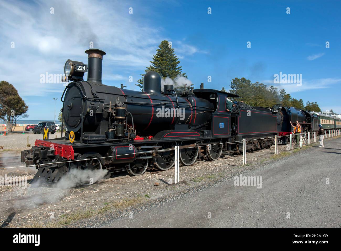 Engine RX 224, a 1915 built steam locomotive connects onto Engine 621 ...