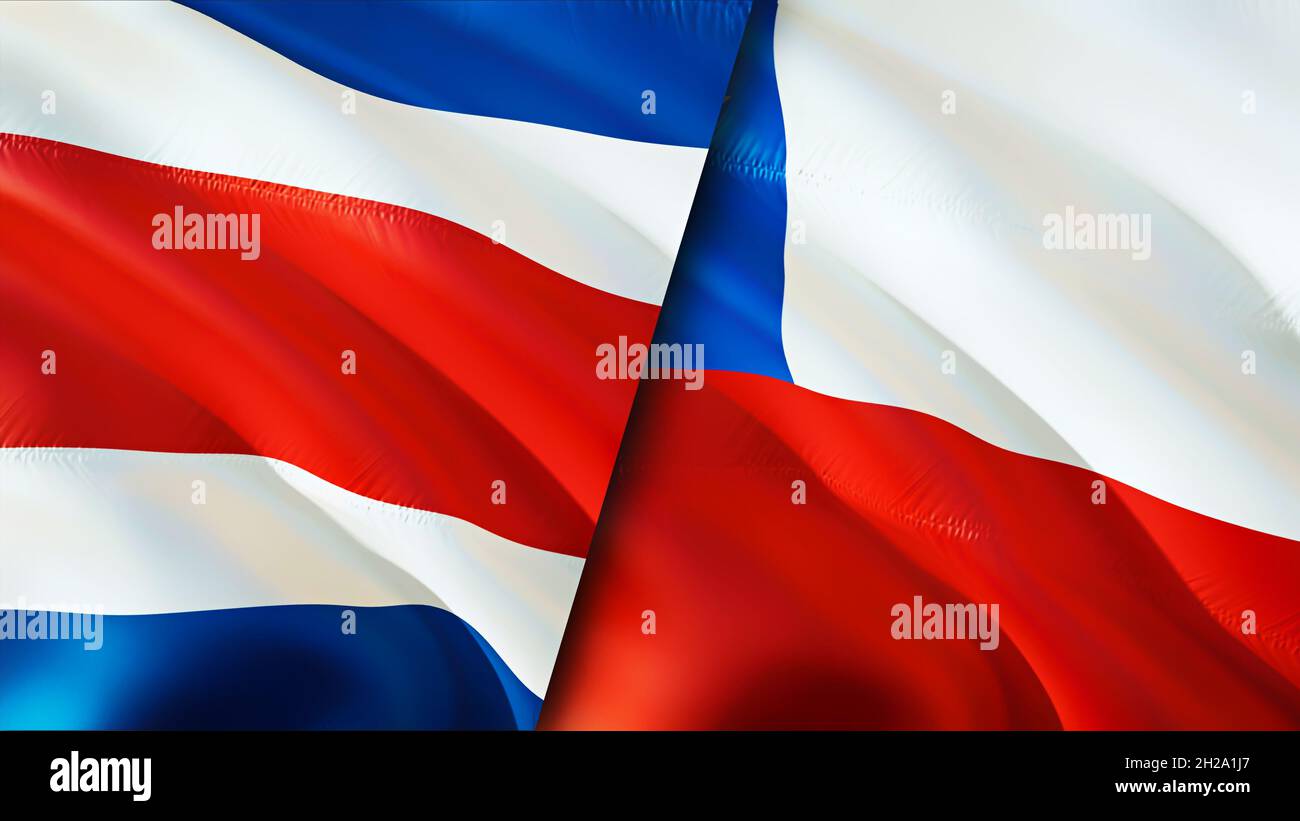Costa Rica and Chile flags. 3D Waving flag design. Costa Rica Chile ...